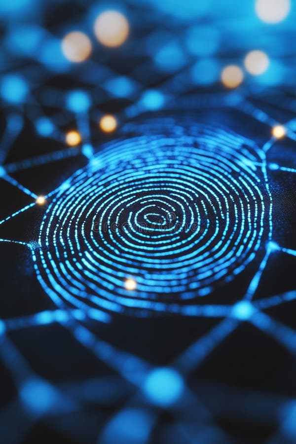 Glowing Fingerprint on Digital Network, Biometric Security and Data ...