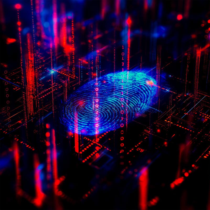 A Glowing Fingerprint in a Digital World, Symbolizing High-tech ...