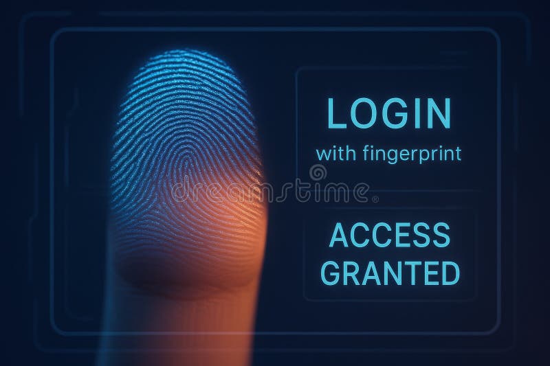 A Glowing Fingerprint Login Screen Prompts Access, Highlighting Biometric Authentication and ...