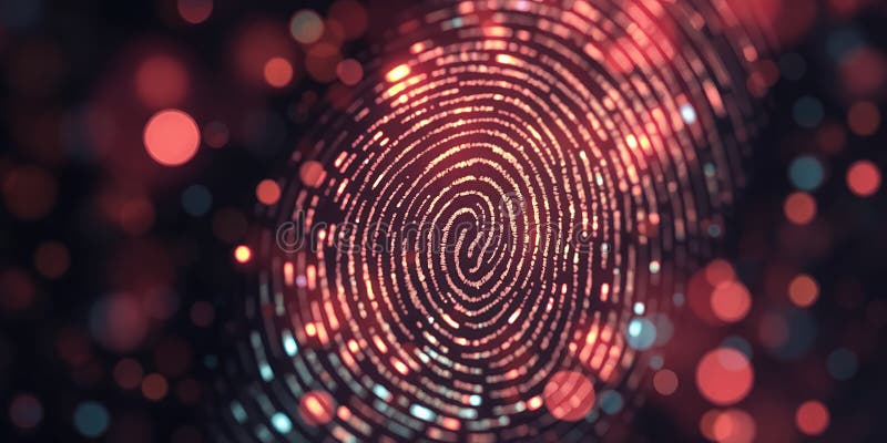 Glowing Fingerprint with Red Bokeh Lights in the Background Creating a ...