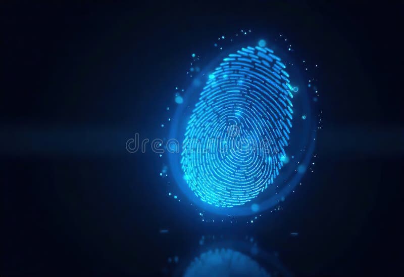 Glowing Fingerprint Scan with Blue Light on a Dark Background ...