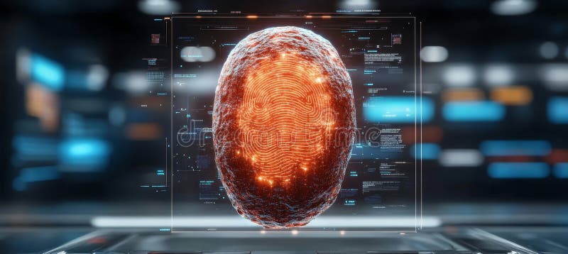 Glowing Fingerprint Scan with HUD Interface Cybersecurity and Data ...