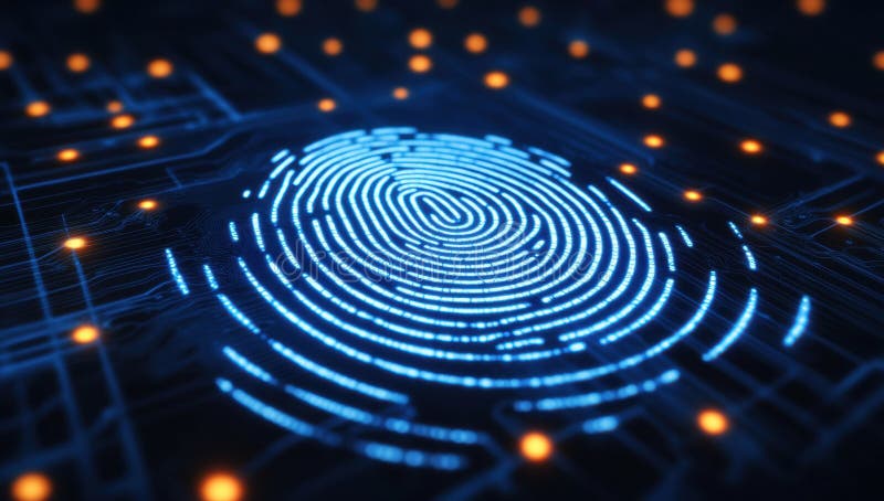 Glowing Fingerprint Scanned on Digital Circuit Board for Biometric ...