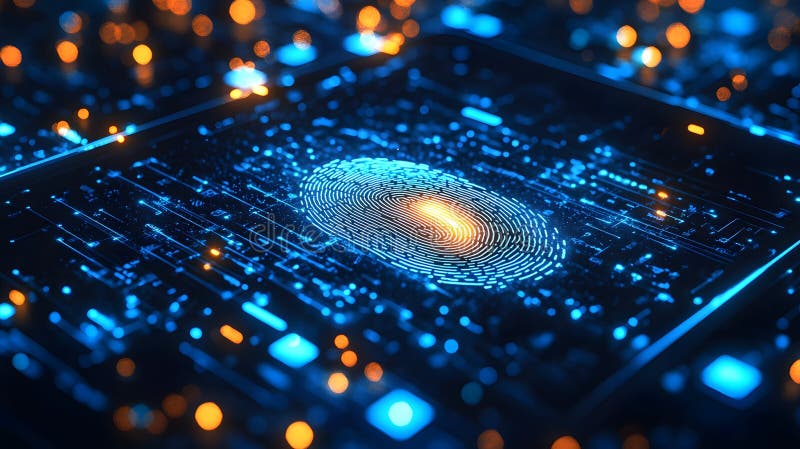 Glowing Fingerprint Scanner on High-Tech Table Stock Illustration ...
