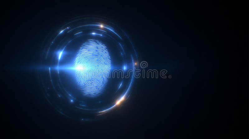 Glowing Fingerprint Scanning Interface with Security Confirmation and Soft Blue Glow Stock Image ...