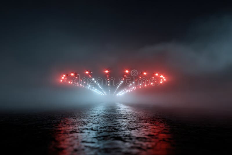 Glowing Finish Line Lights in the Evening Mist Stock Illustration ...