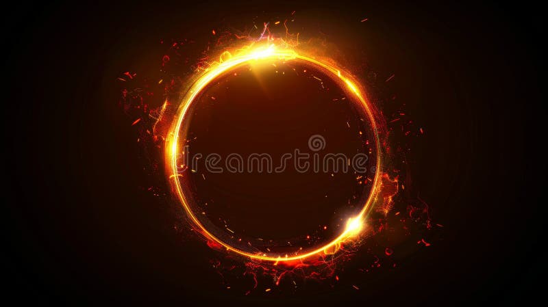 Glowing Fire Circle Ring on Black Background Vector Illustration with ...