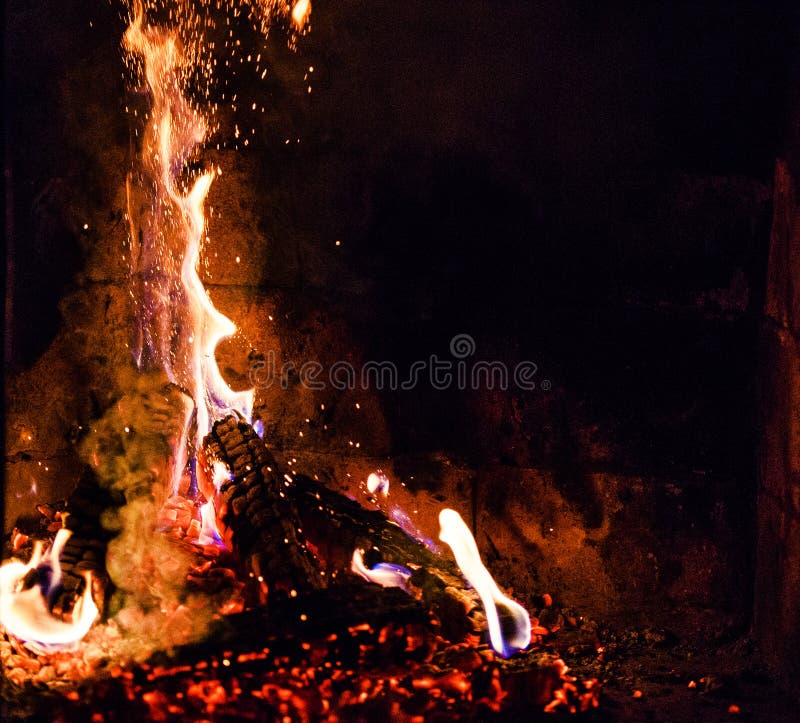 A Glowing Fire in Fireplace Stock Image - Image of burn, warm: 148367729