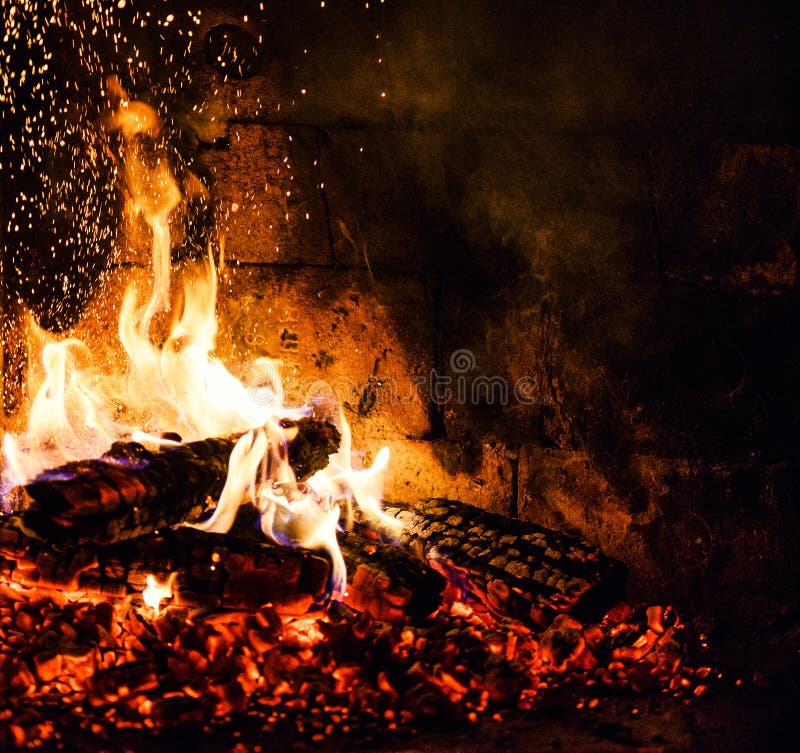 A Glowing Fire in Fireplace Stock Image - Image of december, energy ...