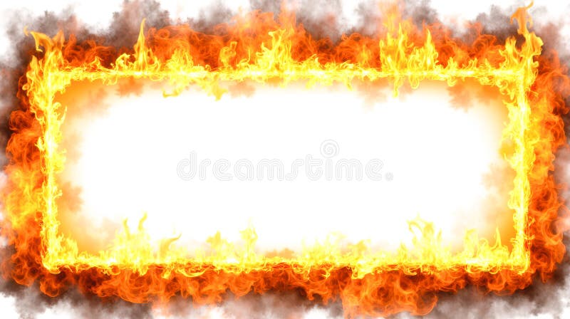 Glowing Fire Rectangular Frame Isolated on White, Burning Flames with ...
