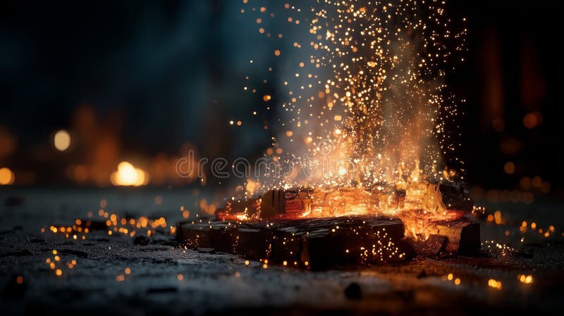 Glowing Fire Sparks and Embers at Night Stock Photo - Image of hearth ...