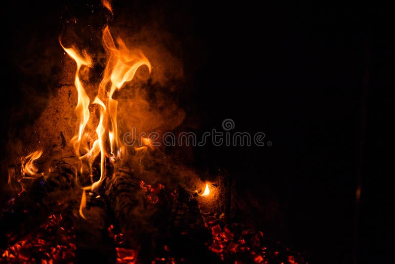 A Glowing Fire in the Stone Fireplace Stock Image - Image of fireside ...