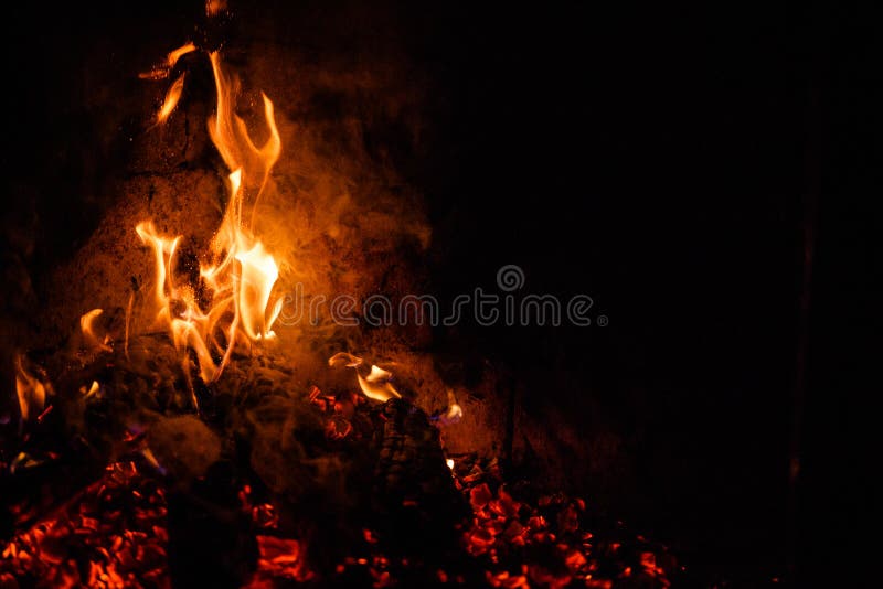 A Glowing Fire in the Stone Fireplace Stock Image - Image of home ...