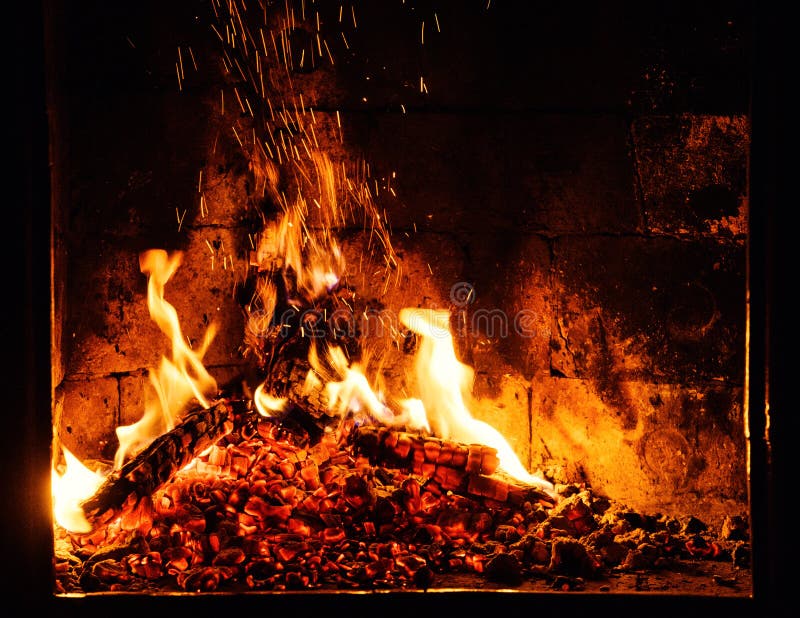 Glowing Fire Stock Image in Black Background Stock Photo - Image of ...