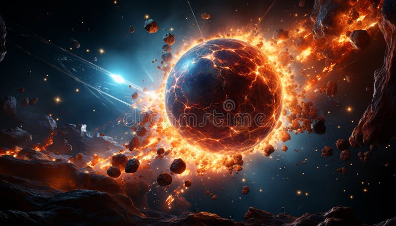 Glowing Fireball Explodes in Abstract Space, Igniting Futuristic Galaxy ...