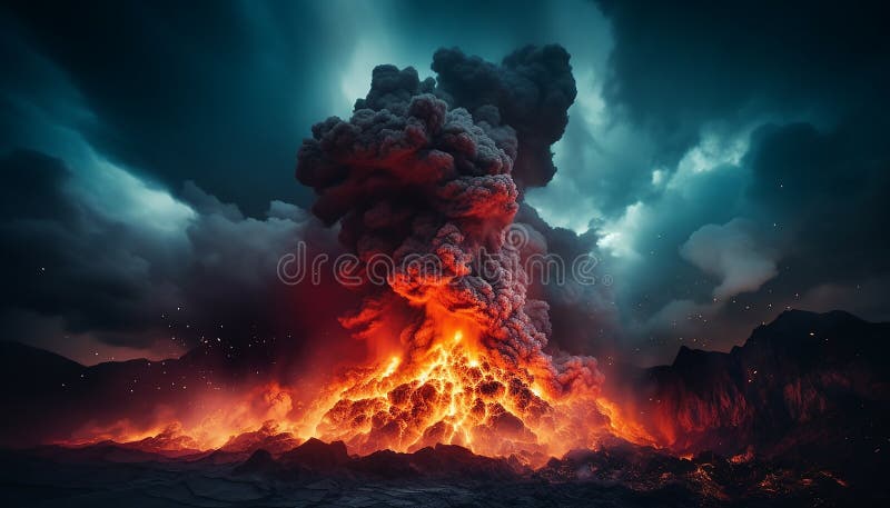 Glowing Fireball Explodes in Dark Sky, Creating Abstract Destruction ... Glowing Fireball Explodes in Dark Sky, Creating Abstract Destruction ...