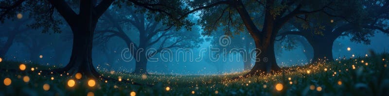 Glowing Fireflies Dance among Ancient Trees, Ethereal Night , Magical ...