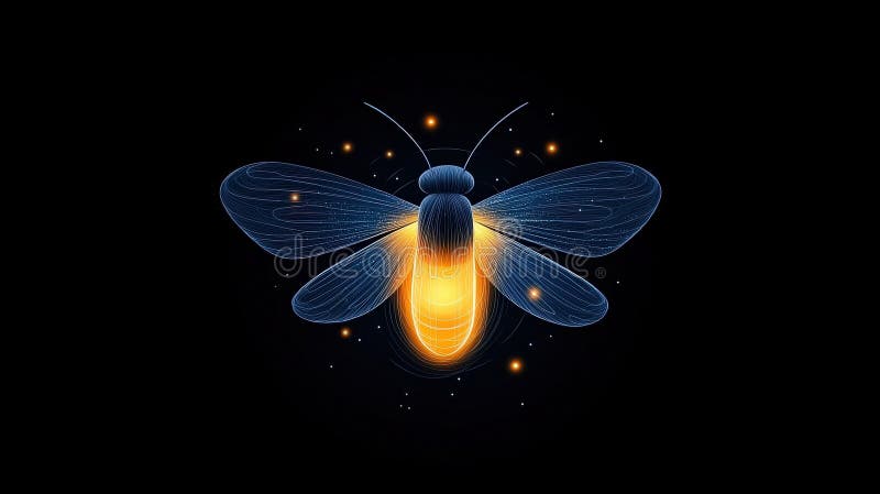 Glowing Firefly Illustration on Dark Background with Sparkles and ...