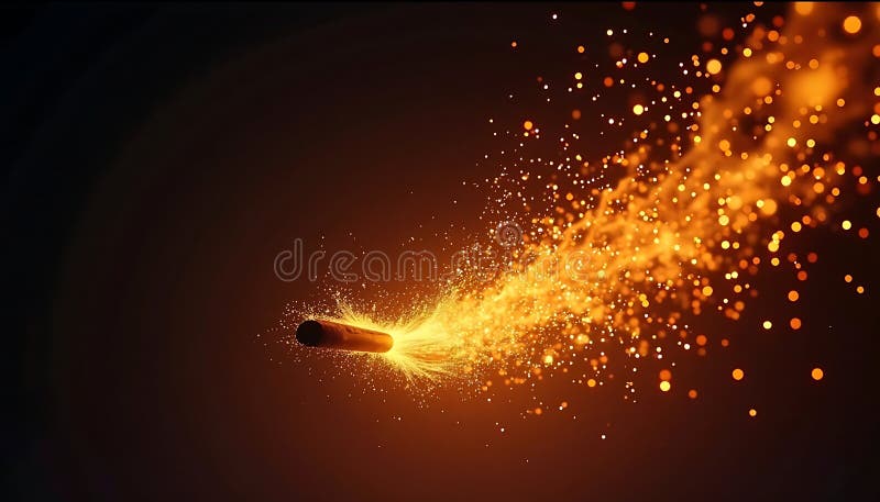 Glowing Firework Sparkler with Trail of Golden Sparks in Dark Background Stock Illustration ...