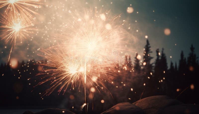 Glowing Fireworks Exploding in Vibrant Celebration Night Generated by ...