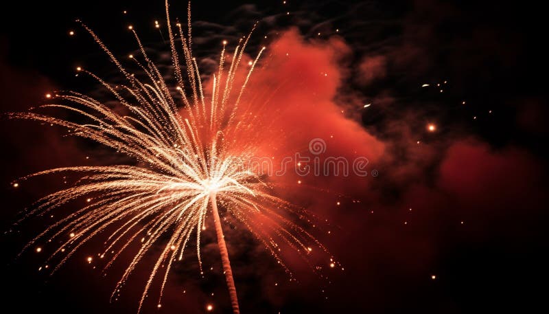 Glowing Fireworks Illuminate Dark Night Sky Exploding Generated by AI ...