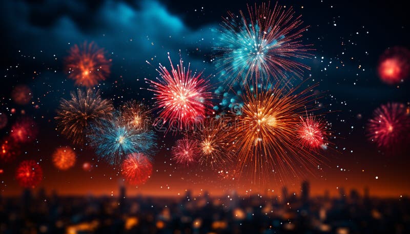 Glowing Fireworks Illuminate the Night, Exploding with Vibrant Colors ...