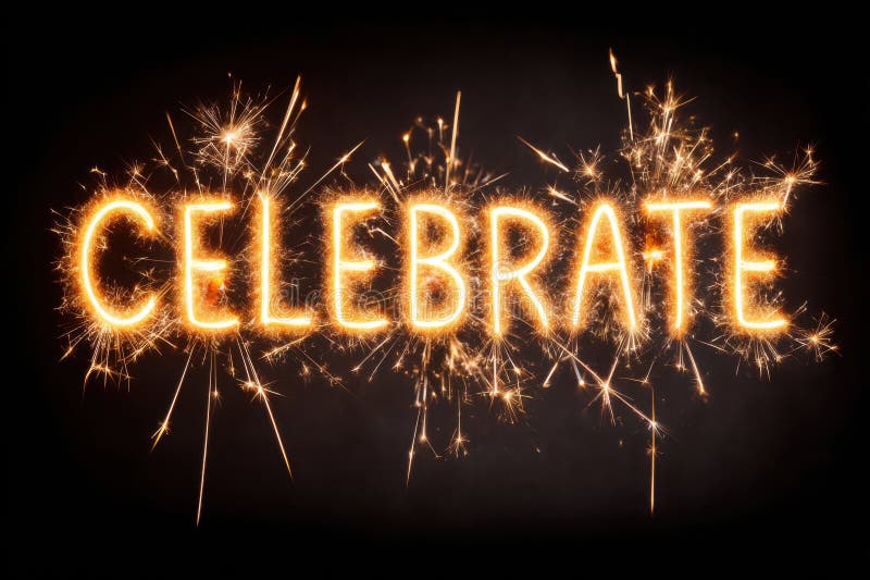 Glowing Fireworks Text Spelling Celebrate Exploding on Dark Background ...