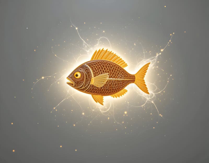 Glowing Fish Artwork on Gray Background with Light Effects Stock ...
