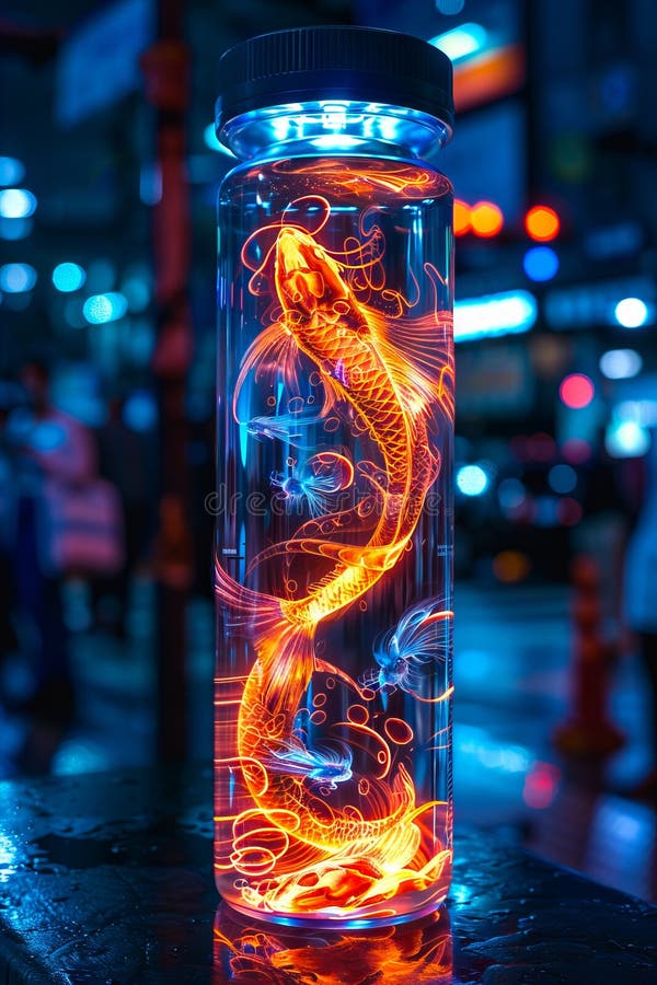 A Glowing Fish in a Glass Bottle Stock Photo - Image of night, bottle ...