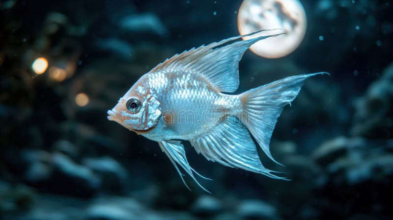 Glowing Fish Swimming in the Moonlight Stock Illustration ...