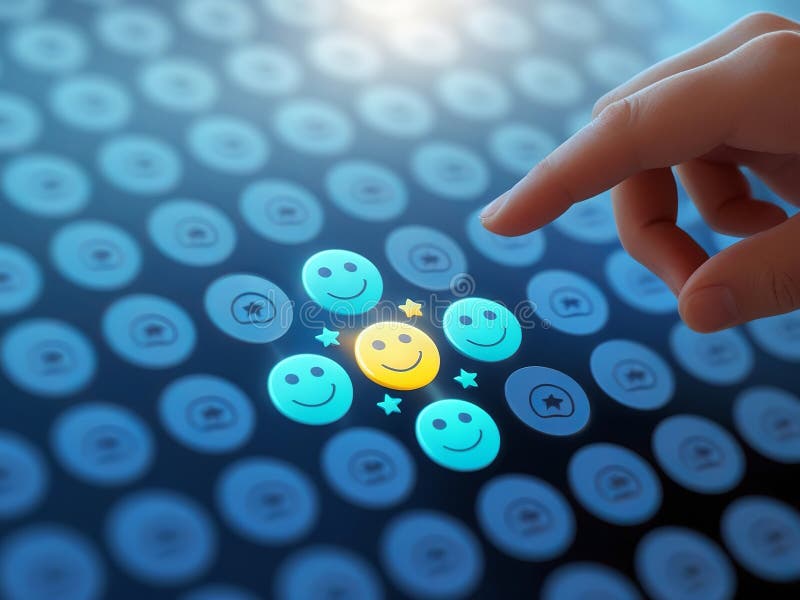 A Glowing, Five-star Customer Review Face Icon Stock Illustration ...