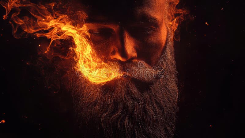 Glowing Flame Beard Illustration on Black Background Showcasing a ...