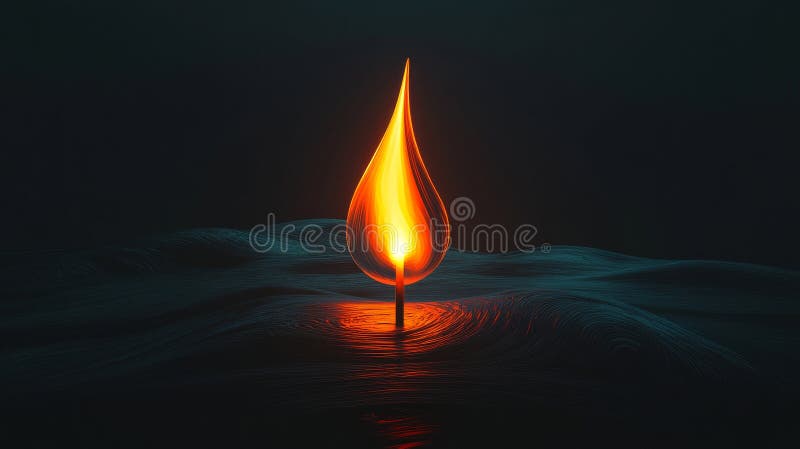 Glowing Flame in Dark Abstract Landscape, Digital Art. Illumination and ...