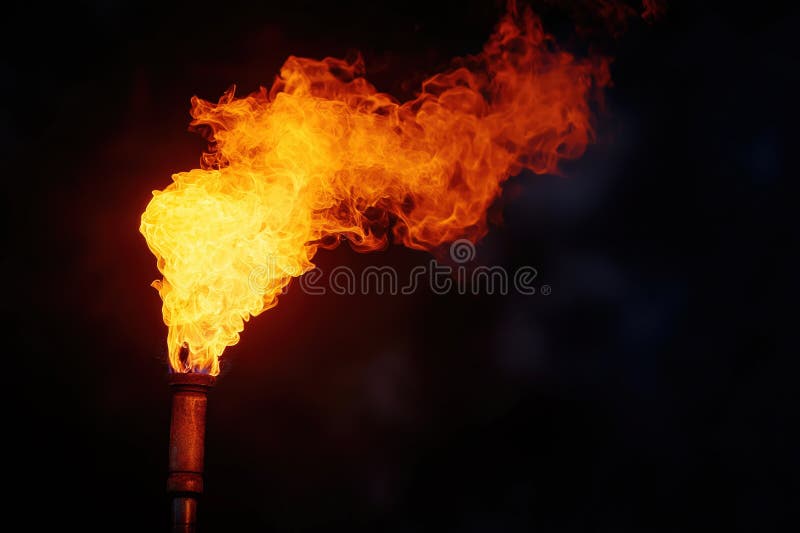 Glowing Flame Emanating from a Torch Against a Dark Background during a ...