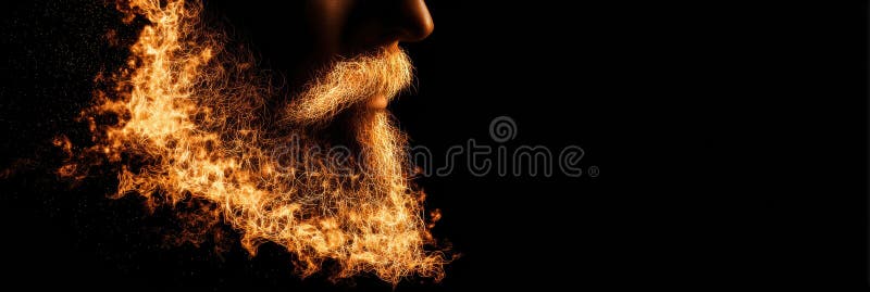 Glowing Flames Form a Fantasy Beard Against a Dark Backdrop in a ...