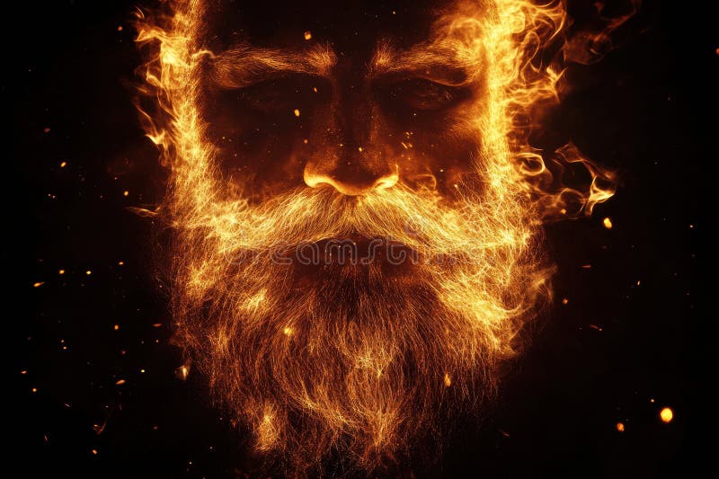 Glowing Flames Forming a Beard Illuminated on a Dark Background ...