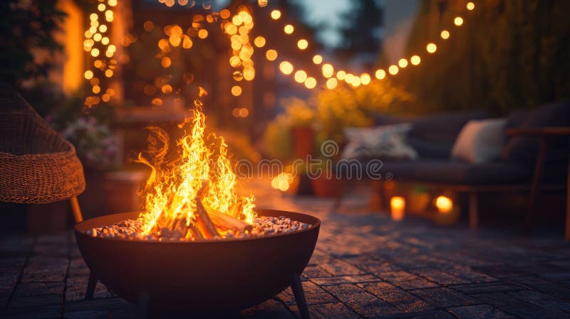 With Glowing Flames and String Lights in the Background, this Fire Pit ...