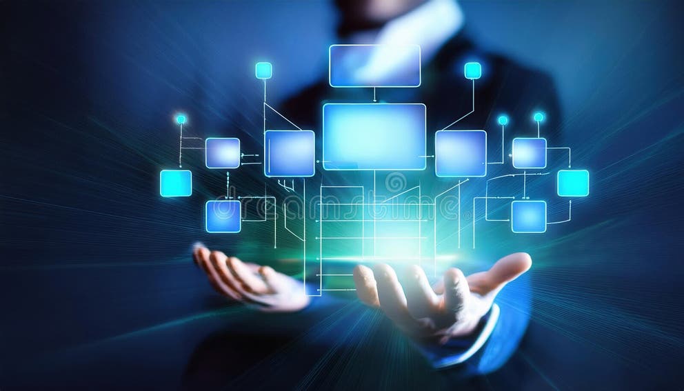 Glowing Flowchart Forming in Mid Air with Drag and Drop Components ...