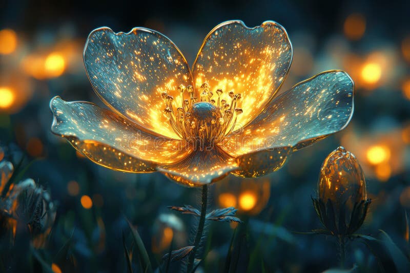 Glowing Flower in Mystical Forest, Radiating Light and Beauty Stock ...