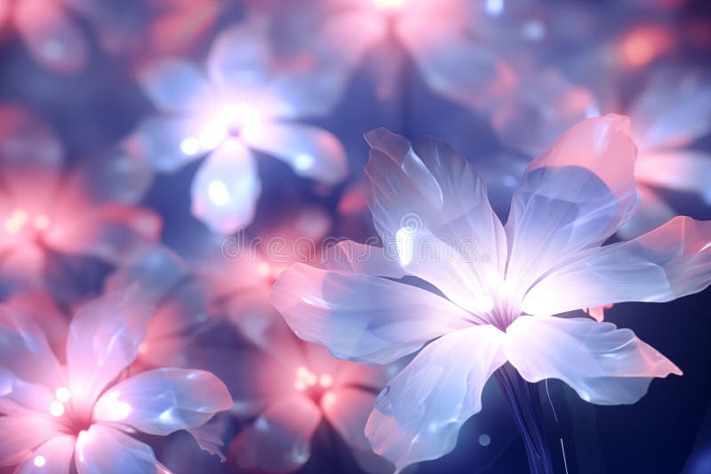Glowing Flowers in Surreal Blue and Pink Neon Lights Stock Image ...