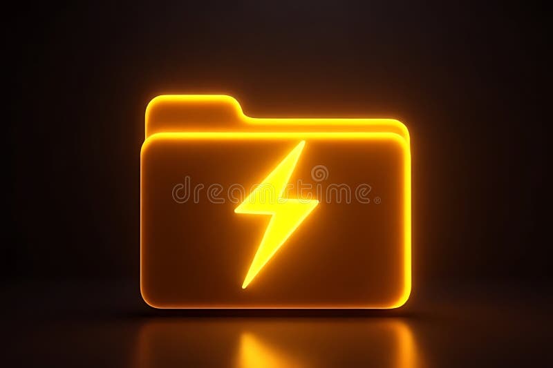 Glowing Folder Icon with Lightning Bolt Signifies High-speed File ...