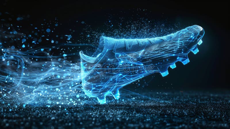 Glowing Football Boot in Action with Light Effects Against a Dark ...