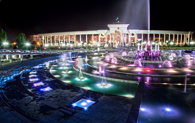 Glowing Fountain in Almaty at Night Stock Photo - Image of modern ...