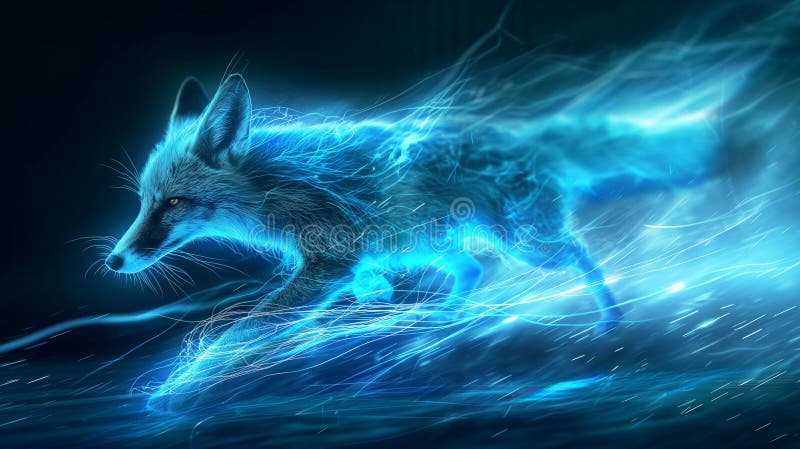 Glowing Fox in Motion stock photo. Image of dark, blue - 325033968