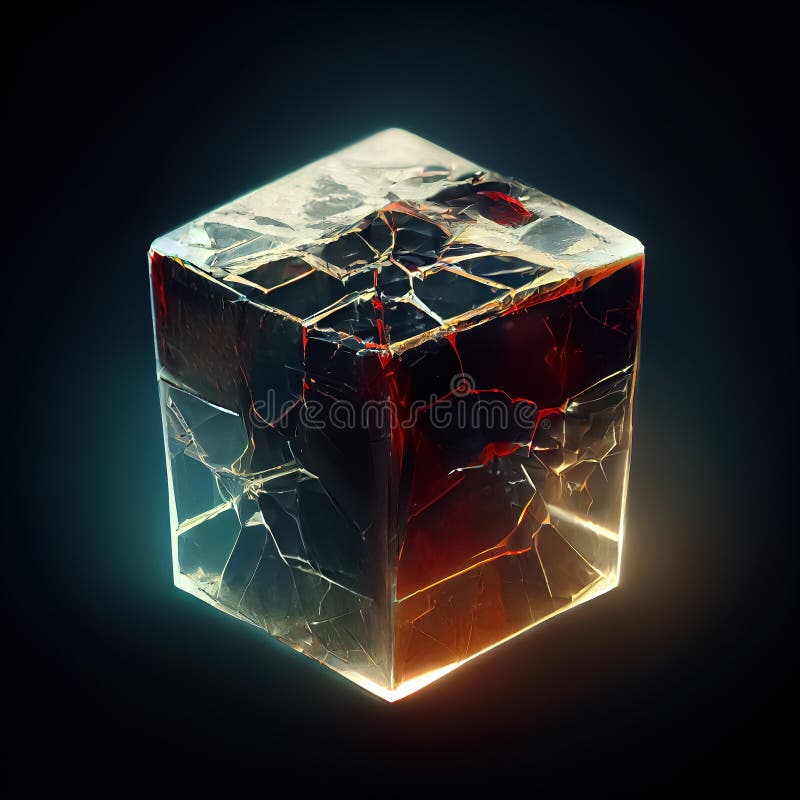 Glowing Fragmentation. Textured Cracked Cube Illuminated from Behind ...
