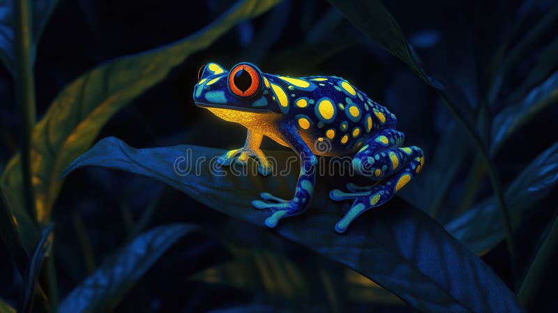 Glowing Frog Night Jungle Leaf Wildlife Poster Stock Image - Image of ...