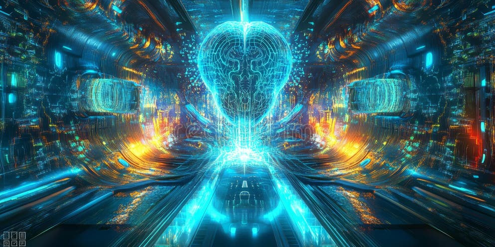 A Glowing Futuristic AI-driven Neural Prosthetics Lab, Displaying Cybernetic Brain-machine ...