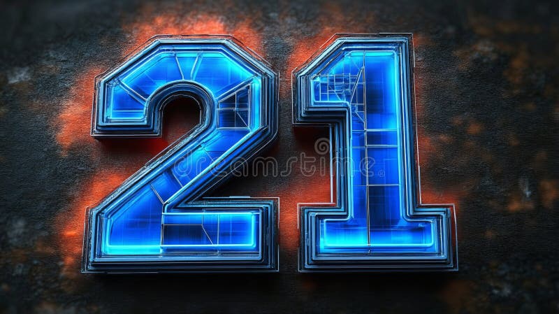 Glowing Futuristic Blue Number 21 on Textured Background Digital Art ...