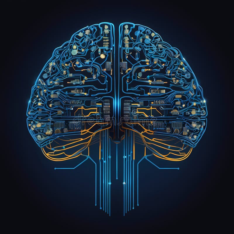 Glowing Futuristic AI Brain Vector Illustration on Dark Background ...