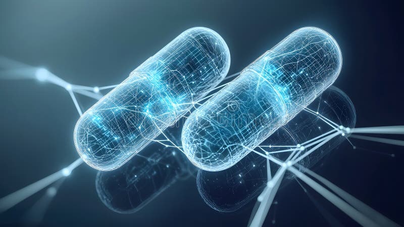 Glowing Futuristic Capsules with Digital Connections Stock Illustration ...